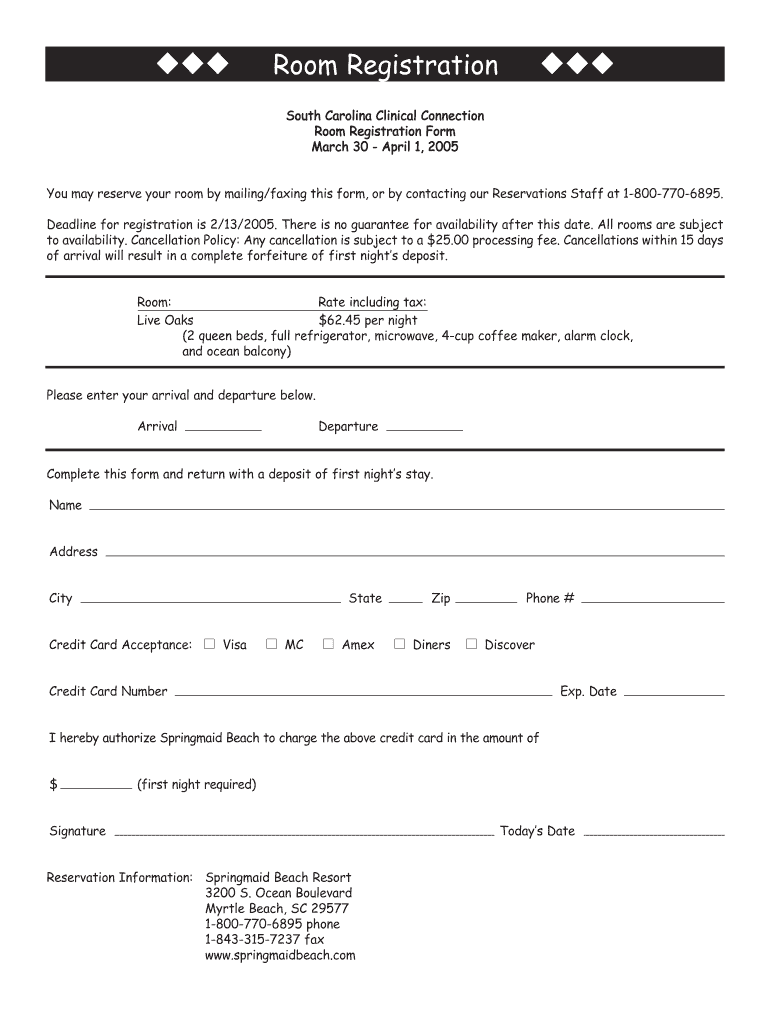 Fillable Online scscls les3z Room Registration - scscls les3z Fax Email ...