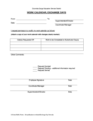 Fillable Online cgesd k12 or Exchange Day Form - cgesd k12 or Fax Email ...