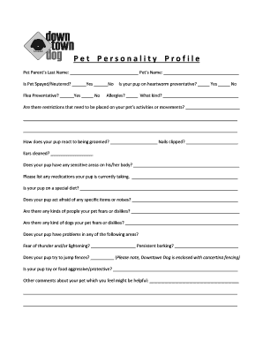 Fillable Online P et P ersonality P rofile - Downtown Dog Fax Email ...