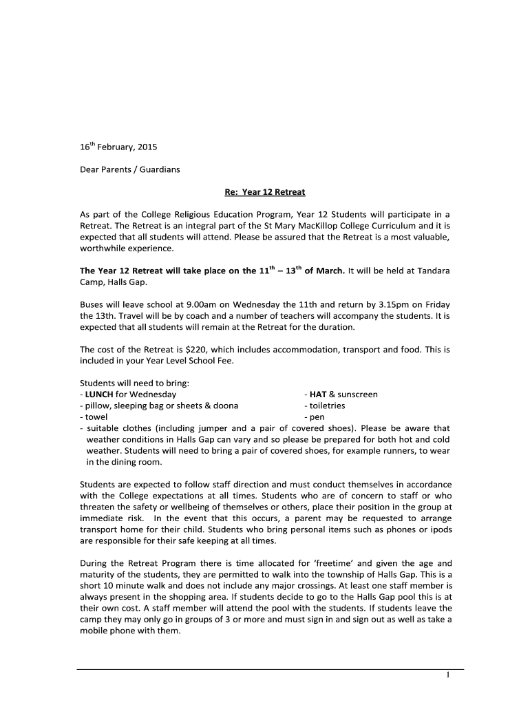 Fillable Online mackillopsh vic edu PROFORMA LETTER FOR EXCURSIONS Fax ...