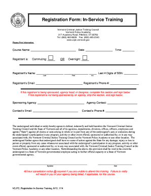 Fillable Online Registration Form In-Service Training - bVermontb Fax ...