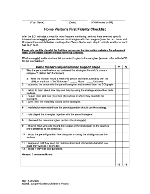 Fillable Online Home Visitors First Fidelity Checklist ...
