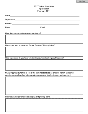 Fillable Online PCT Trainer Candidate Application February 2011 Fax ...