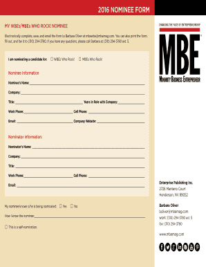 Fillable Online 2016 Nominee bFormb Fax Email Print - pdfFiller