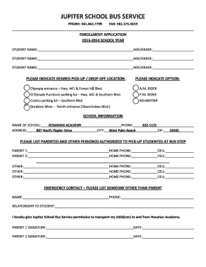 Fillable Online JUPITER SCHOOL BUS SERVICE - Rosarian Academy Fax Email ...