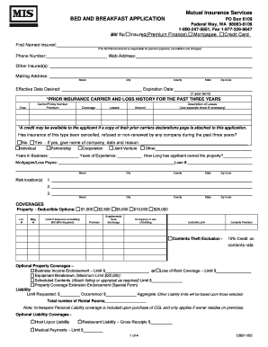 Fillable Online Bed amp Breakfast General Application Fax Email Print ...