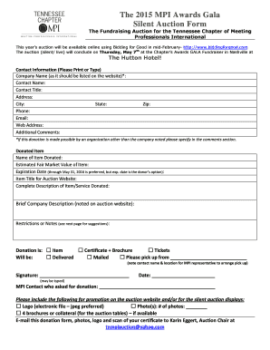 Fillable Online The 2015 MPI Awards Gala Silent Auction Form Fax Email ...