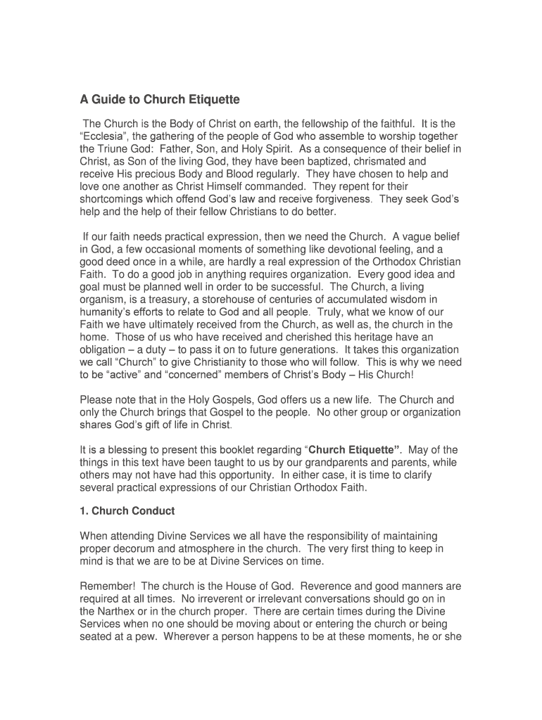 Fillable Online A Guide to Church Etiquette Fax Email Print - pdfFiller