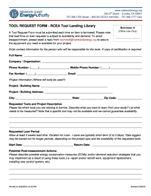 Fillable Online redwoodenergy TOOL REQUEST FORM - RCEA Tool Lending ...