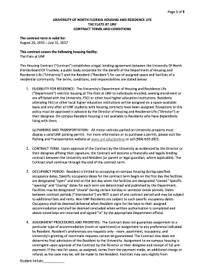 Fillable Online unf The Flats at UNF 2016-2017 Housing Contract ...