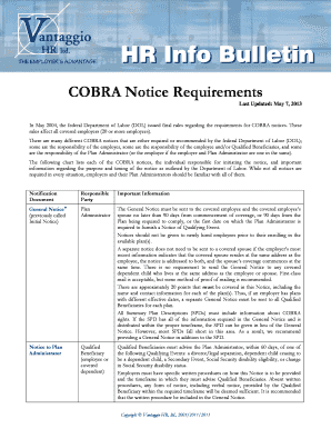 Fillable Online COBRA Notice Requirements - INFO BULLETIN- 05-07-13 Fax ...