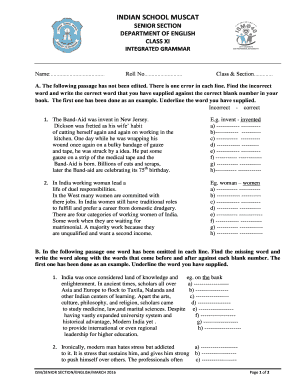 Fillable Online SENIOR SECTION CLASS XI INTEGRATED GRAMMAR Fax Email ...