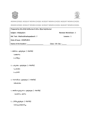Fillable Online Class VIII-Malayalam-Worksheet 1 - Indian School Muscat ...