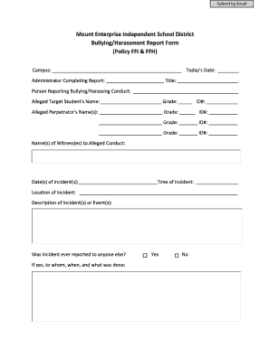 Fillable Online Bullying Report Form - Mt. Enterprise ISD Fax Email ...