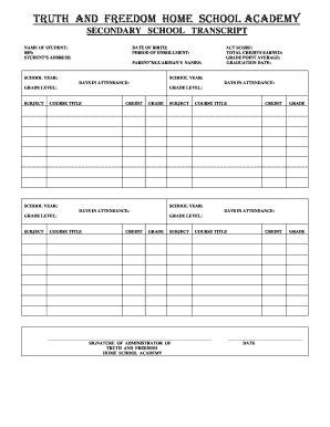 Fillable Online truthandfreedomacademy Secondary School bTranscript ...