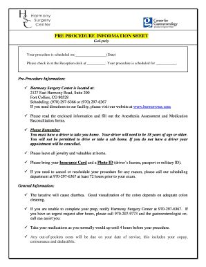 Fillable Online PRE PROCEDURE INFORMATION SHEET GoLytely Fax Email ...