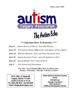 Fillable Online Important Dates To Remember - Autism Calgary Fax Email ...