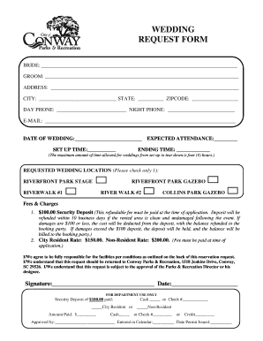 Fillable Online WEDDING REQUEST FORM - conwayparksandrecreationcom Fax ...
