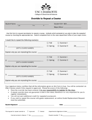 Fillable Online communication uncc Override to Repeat a Course - UNC ...