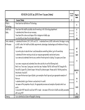 Fillable Online REVISION GUIDE Jan 2013 Form 1 Success Criteria Tick ...