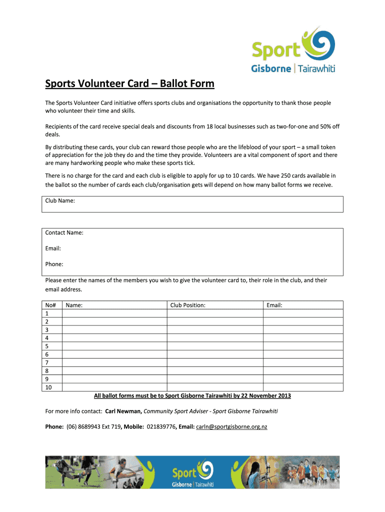 Fillable Online sportgisborne org Sports Volunteer Card Ballot Form ...