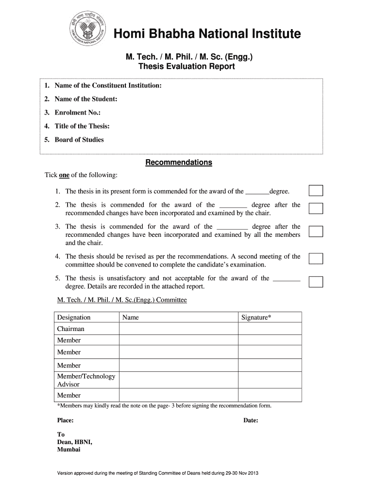Fillable Online Thesis Evaluation Report Fax Email Print - pdfFiller