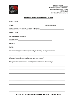 Fillable Online bpendure RESEARCH LAB PLACEMENT FORM Fax Email Print ...