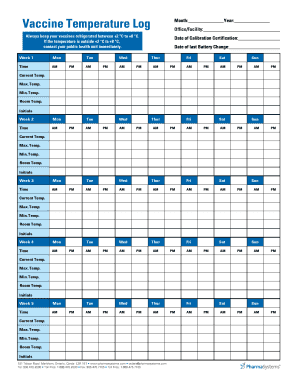 Fillable Online Vaccine Temperature Log Fax Email Print - pdfFiller