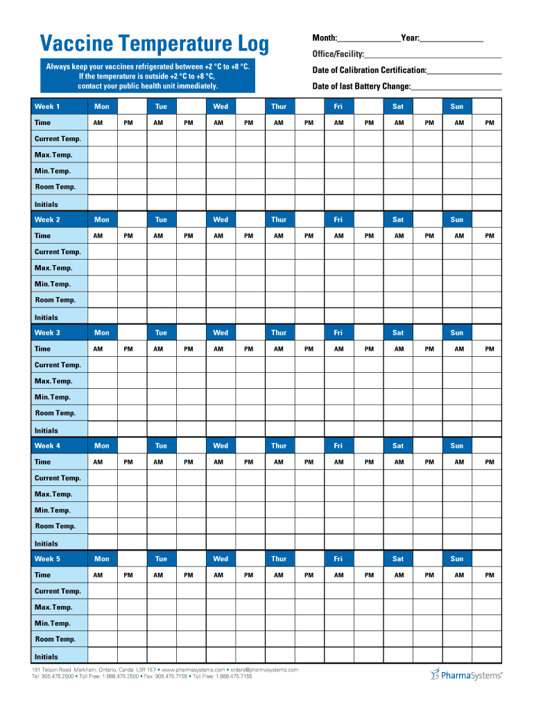 Fillable Online Vaccine Temperature Log Fax Email Print - pdfFiller
