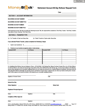 Fillable Online Retirement Account 60-Day Rollover Request Form ...