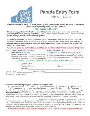 Fillable Online Parade Entry Form - Delta County Fair Fax Email Print ...