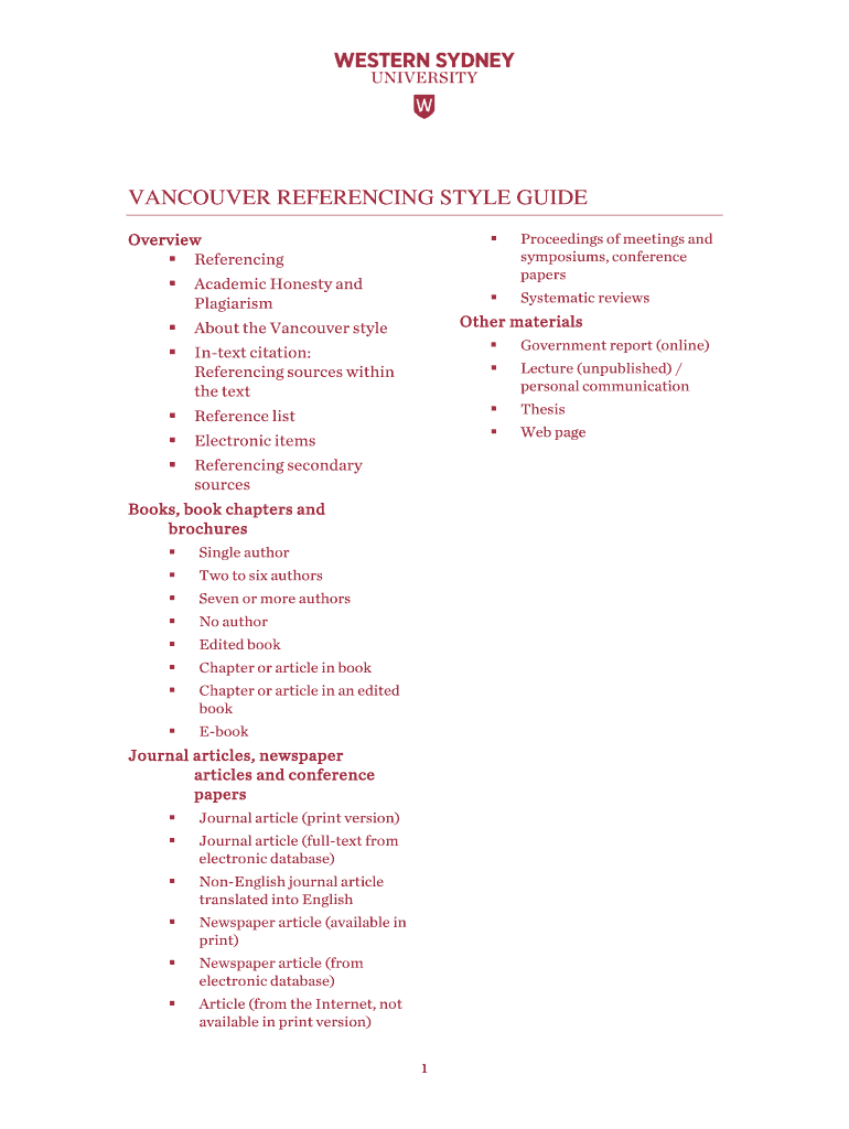 Fillable Online VANCOUVER REFERENCING STYLE GUIDE Fax Email Print ...