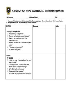Fillable Online Monitoring and Feedback form for Departmental Links Fax ...