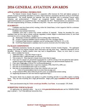Fillable Online 2016 General Aviation Awards Application Fax Email ...