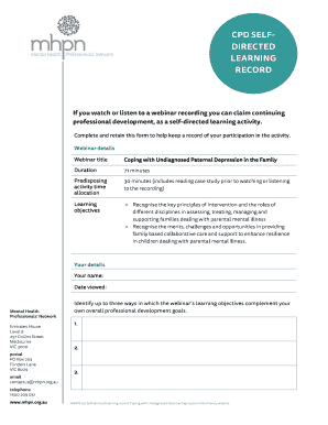 Fillable Online mhpn org Cpd self- directed learning record - Mental ...