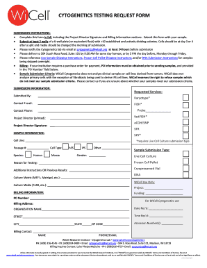 Fillable Online wicell WiCell Cytogenetics Testing Request Form27-July ...