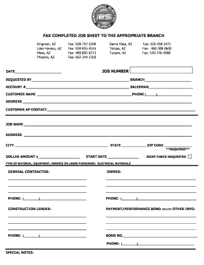 Fillable Online Fax completed job sheet to the appropriate branch job ...