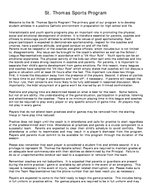 Fillable Online Sports Program Handout - St. Thomas the Apostle Fax ...