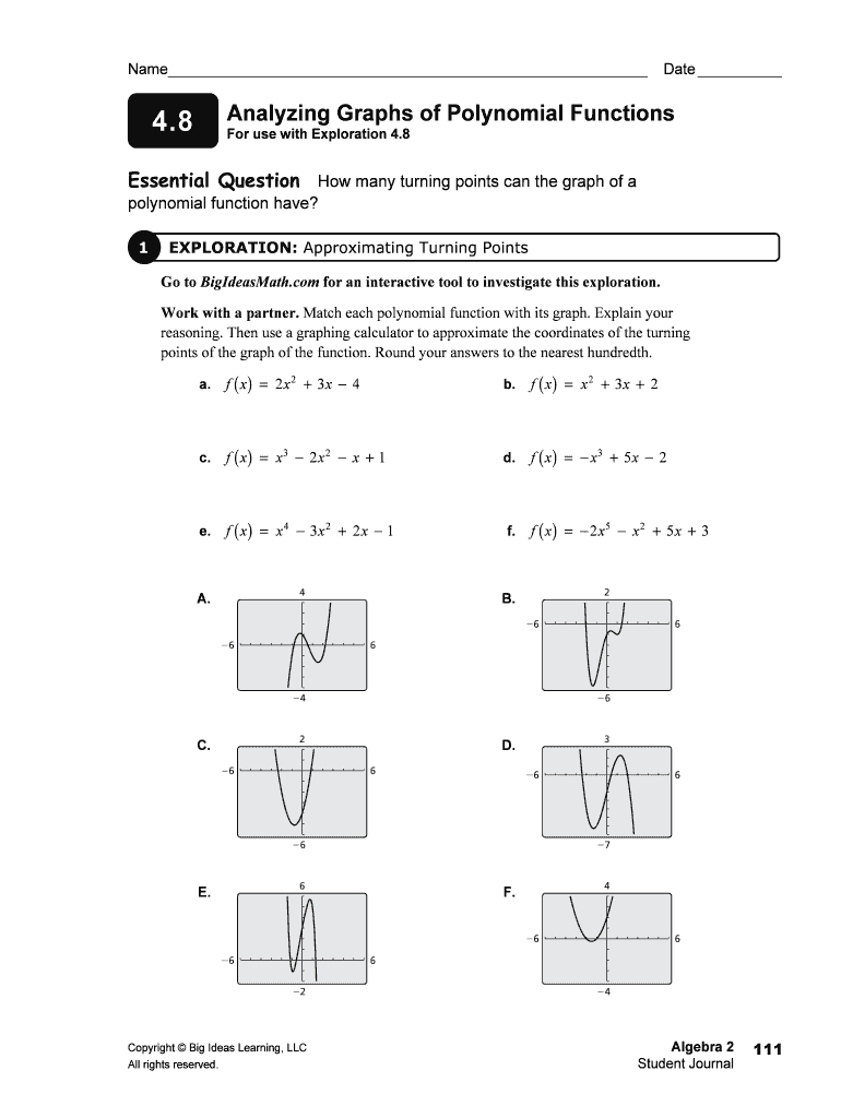 Fillable Online Analyzing Graphs of Polynomial Functions Fax Email ...