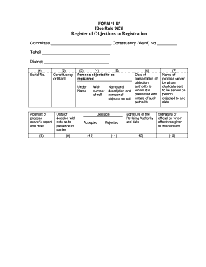 Fillable Online jind nic FORM 1-B See Rule 95 Register of Objections to ...