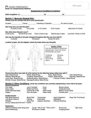 Fillable Online kpccm Acupuncture Conditions Inventory Section 1 ...