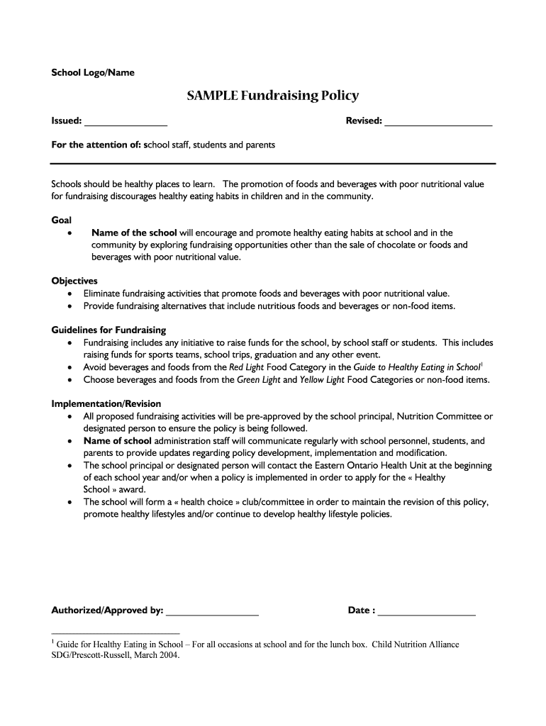 Fillable Online SAMPLE Fundraising Policy - Eastern Ontario Health Unit ...
