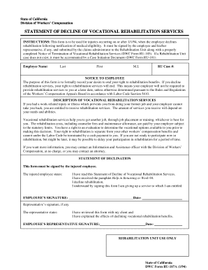 Fillable Online Rehabilitation Unit California Division of Workers ...