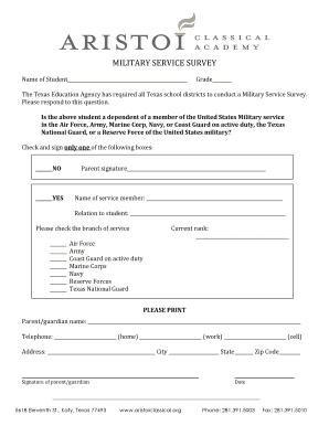 Fillable Online aristoiclassical MILITARY SERVICE SURVEY - Aristoi ...