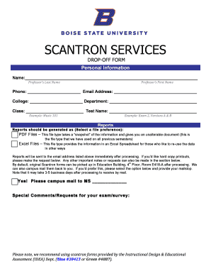 Fillable Online ctl boisestate SCANTRON SERVICES Drop-Off Form ...