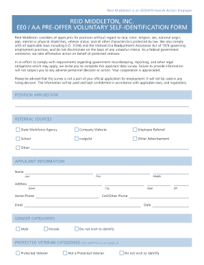 Fillable Online Reid middleton, inc. ee0 / aa pre-offer voluntary self ...