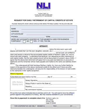 Fillable Online nli REQUEST FOR EARLY RETIREMENT OF CAPITAL CREDITS OF ...