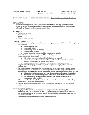Fillable Online SANITATION STANDARD OPERATING PROCEDURE Control of Fax ...