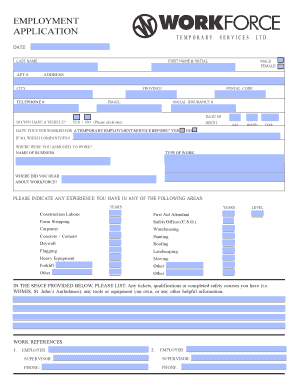 Fillable Online workforce EMPLOYMENT APPLICATION T E M P O R A R Y S E ...