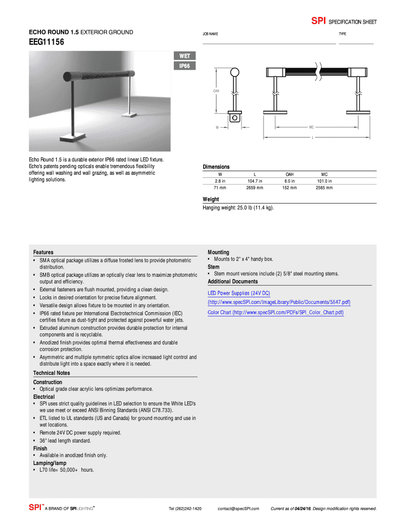 Fillable Online SPI SPECIFICATION SHEET ECHO ROUND 1 Fax Email Print ...